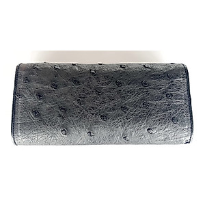 Julie Genuine Real Ostrich Skin Leather Trifold Clutch Long Black Wallet