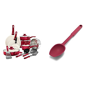 GreenLife Soft Grip Healthy Ceramic Nonstick 16 Piece Cookware Pots and Pans Set, PFAS-Free, Dishwasher Safe, Red & Soft Grip Healthy Ceramic Nonstick 16 Piece Cookware Pots and Pans Set, Red