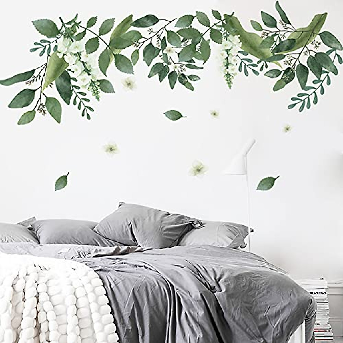 Hanging Green Vine Wall Decals, IVIOOO Eucalyptus Leaves Plants Wall Stickers for Kid Bedroom, Creative Removable Peel and Stick Wall Sticker Art Murals Living Room Sofa TV Background Wall Art Decor
