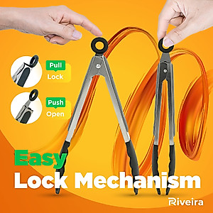 Riveira Tongs for Cooking with Silicone Tips | 9 and 12-Inch Pieces Set | Non-Stick Kitchen Grill Tongs | BBQ Grilling Tong | 550°F High Heat-Resistant Premium Silicone Tips | 304 Stainless Steel