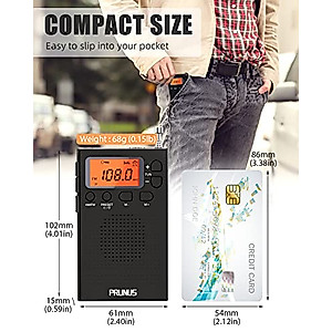 【July Newest】 PRUNUS Pocket Radio AM FM with Earphones, Digital Radio Battery Operated, Walkman Portable Radio with Preset, Timer, Alarm Clock, Lock Button and Lanyard for Walk/Sports Match/Traveling