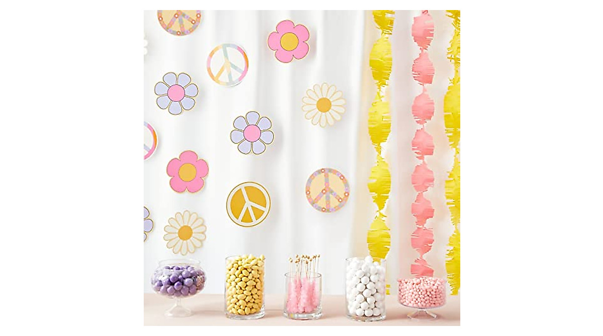 Retro Hippie Paper Cutouts for 60s Party Decorations | BLUE PANDA