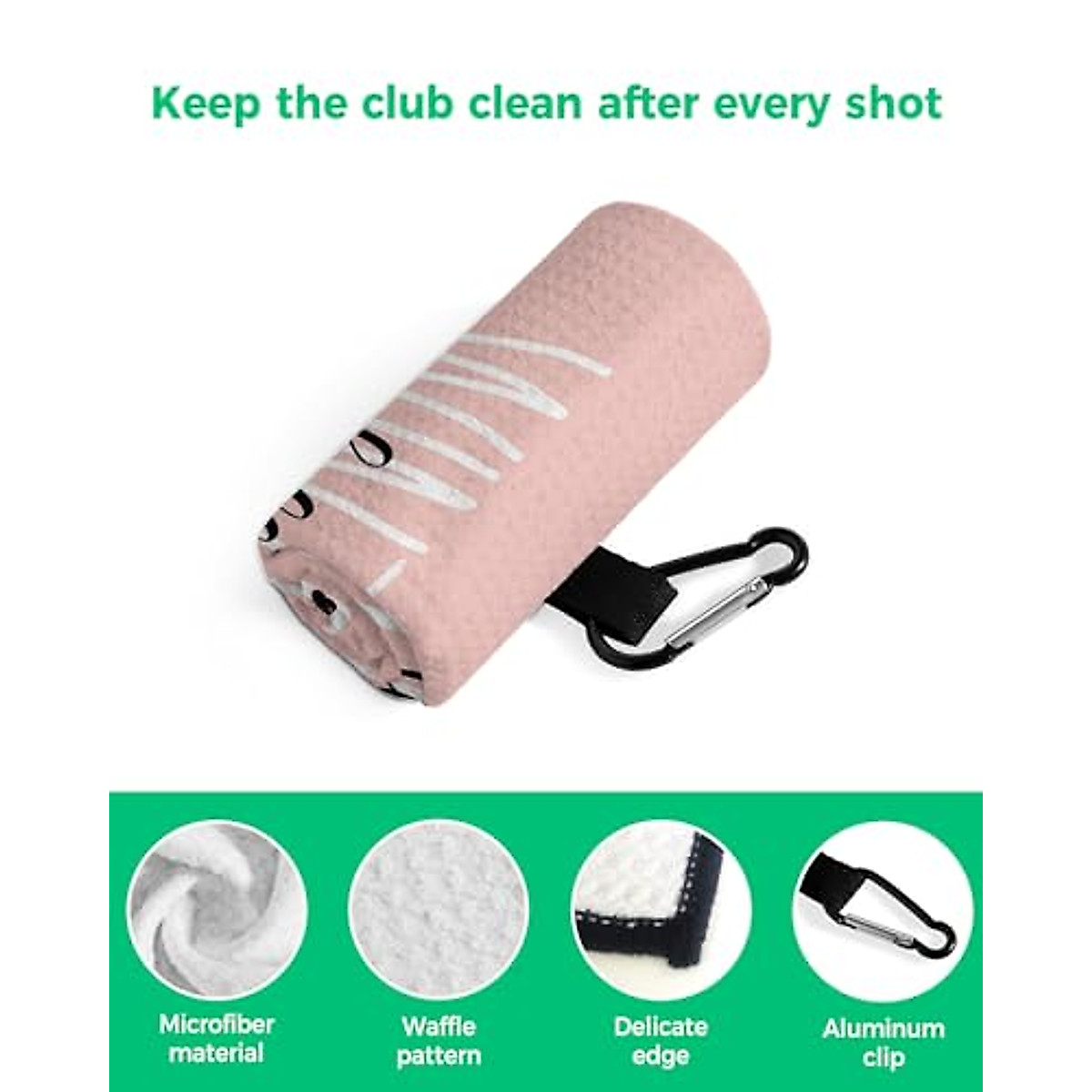 Golf Towel Christmas Winter Word Pink,Waffle Pattern Microfiber Club Cleaner Golf Towels with Carabiner Clip for Women Men Dad,Black White Word Minimalism Art Golf Towel for Golf Bags,24x16in