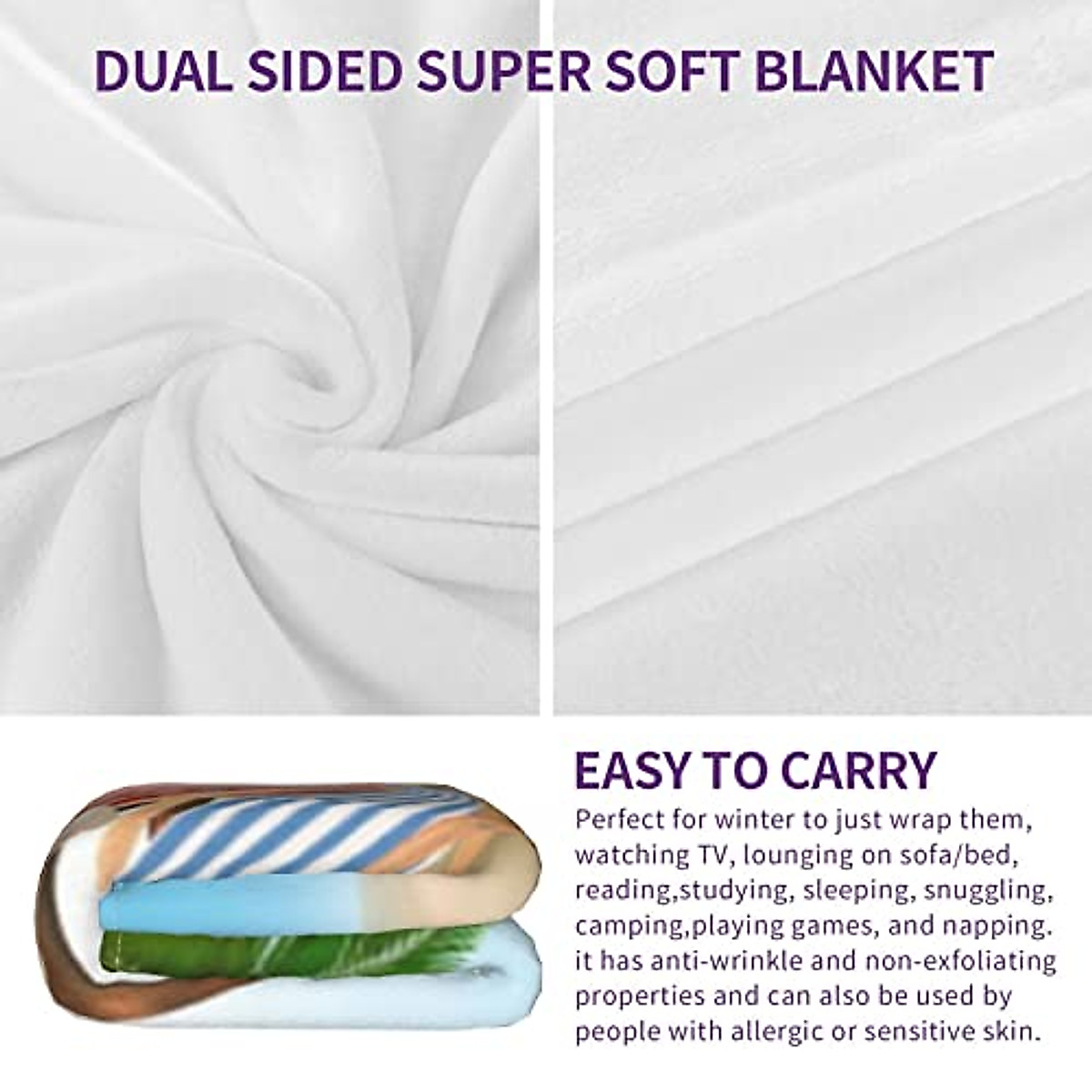 Hooded Blanket Summer Ocean Beach Tropical Palm Trees Flannel Wearable Throw Cape Robe Wrap Fleece Warm Air-Conditioning Quilt 60"X50"