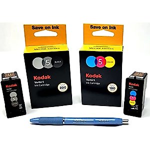 Genuine Kodak Verite5 Combo:Std Black (200 pg) Std Color (180 pg),Refill Cartridge,55/55+/55 Plus/55W Eco Series,V60 Eco,V640 Eco,V64,V65 Eco,V65 Plus, Fashion Barrel Md PNT. Blk Ink S-Gel Pen 0.7mm