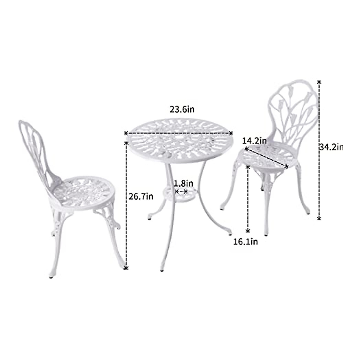 KAI LI Patio Bistro Sets 3 Piece cast Aluminum Patio Furniture Outdoor Garden Metal Rust Proof Tables and Chairs White bisrto Set (Tulips-White)