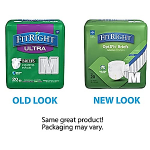 Medline FitRight Ultra Adult Diapers, Disposable Incontinence Briefs with Tabs, Heavy Absorbency, Medium, 32''-42'', 20 Count (Pack of 4)
