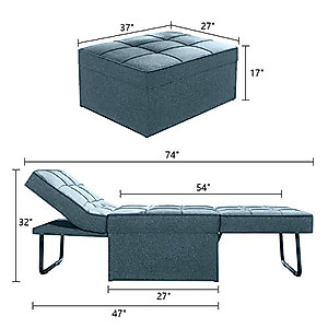 Vonanda Sofa Bed, Convertible Chair 4 in 1 Multi-Function Folding Ottoman Modern Breathable Linen Guest Bed with Adjustable Sleeper for Small Room Apartment,Denim Blue