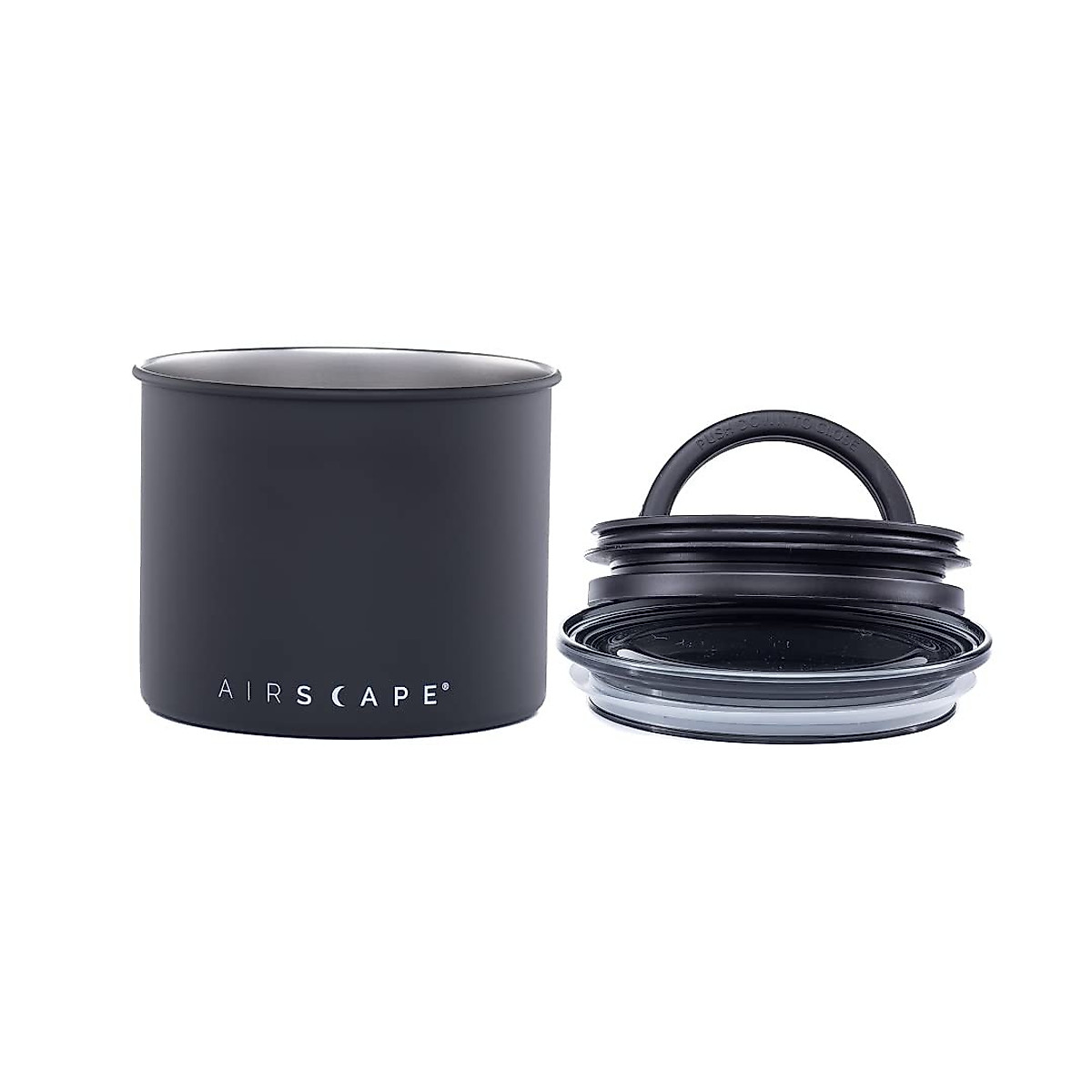 Planetary Design Airscape® Stainless Steel Coffee Canister | Food Storage Container | Patented Inner Plunger Lid REMOVES Excess Oxygen | Don't Buy airtight, Buy AIR-Less (Small, Matte Black)