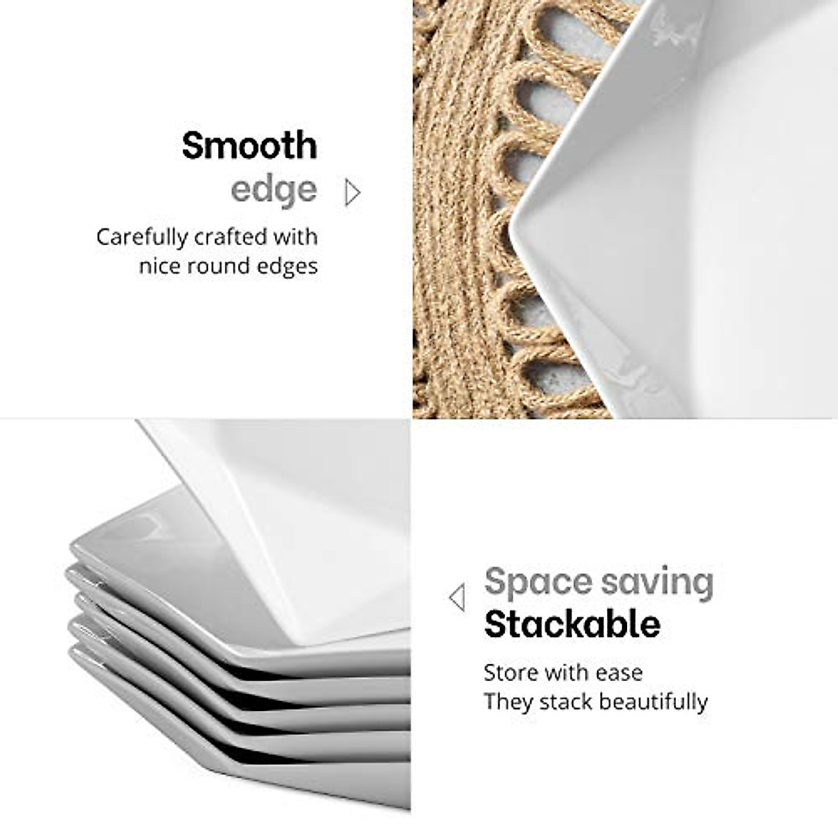 MITBAK 10.5" Bone China Dinner Plates | Set of 6 Elegant Diamond Shaped Natural White Dinnerware Set For Dinner, Holidays, Restaurant, Salad, Dessert | White Dishes Make An Excellent Gift Idea