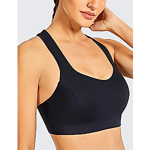 CRZ YOGA Women's Strappy Sports Bra Full Coverage Padded Full Size Criss Cross Workout Yoga Bra Tops Black-Full Size 38DD