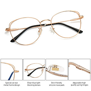 SOJOS Cat Eye Blue Light Blocking Glasses Hipster Metal Frame Women Eyeglasses She Young with Rose Gold Frame/Anti-Blue Light Lens