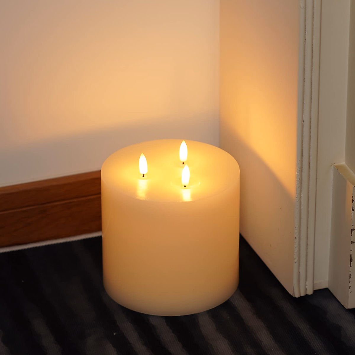 Amagic 6"x6" Extra Large Flameless Candles with 3 Wicks, Battery Operated Candles with Remote Control and Timers, 6 inch Diameter LED Pillar Candles, Real Wax, Ivory