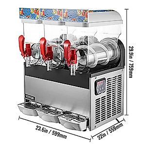 Happybuy 110V Commercial Slushy Machine 15L x 3 Tank Frozen Drink Machine 1800W Commercial Margarita Machine Stainless Steel Suitable for Supermarkets Cafes Restaurants Snack Bar