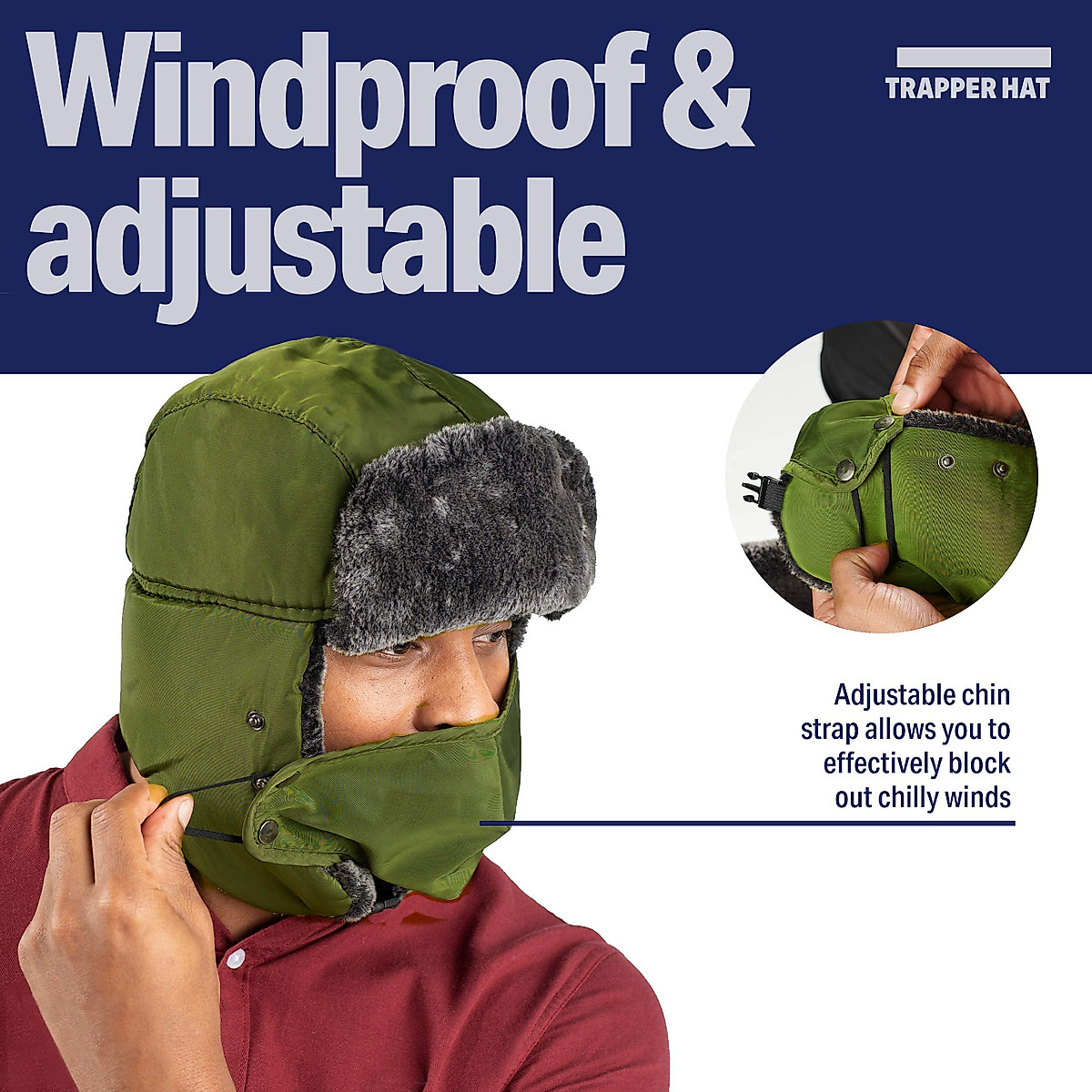 LUTHER PIKE SEATTLE Winter Trapper Hat - Russian Style Ushanka, Face Mask Hats for Men & Women - Ear Flaps, Chin Strap, Windproof Ski Mask - Covers Full Face, Hunting, Snowboarding Accessories Black