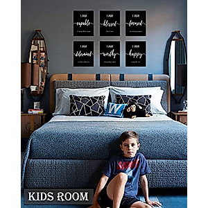 Drsoum Inspirational Wall Art Office Decor, Motivational Wall Art Prints for Office Bedroom Living Room Classroom,Black and White Daily Positive Affirmations Posters for Women Men Kids, Set of 6, 8"x10",FRAMED