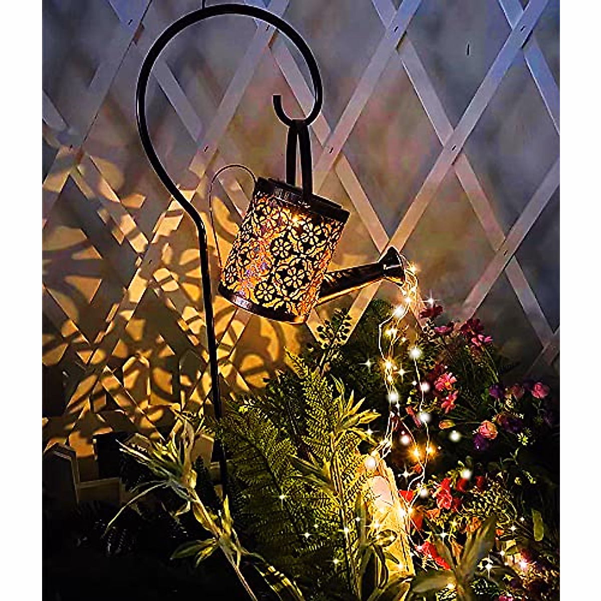 WWahuayuan 7.9Inch Watering Can Lights Solar Powered, Garden Solar Lantern Waterproof, Outdoor Hanging Lamp with Light String for Lawn Patio Yard Pathway Decor