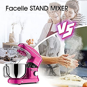 Facelle Stand Mixer, 660W 6 Speed Electric Kitchen Mixer with Pulse Button, Attachments include 6.5QT Bowl, Dishwasher Safe Beater,Dough Hook,Whisk & Splash Guard for Dough,Baking,Cakes,Cookie(Purple)