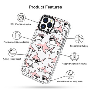 MOSNOVO Case for iPhone 13 Pro Max, [Buffertech 6.6ft Military-Grade Drop Protection] [Anti Peel Off Tech] Clear TPU Bumper Phone Case Cover Design - Pink Sharks