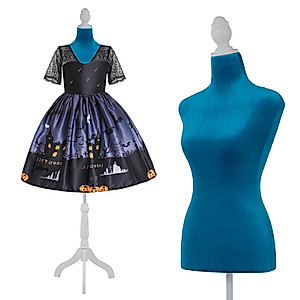 Mannequin Body, Female Dress Form Torso Manikin Body with Adjustable Height Wooden Tripod Stand for Sewing Dressmakers Dress Jewelry Display, Blue