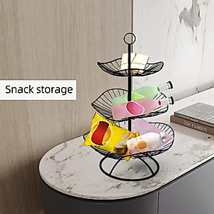 GDYOOSHOW 3 Tier Fruit Basket Multi-layer Fruit Bowl Metal Waves Fruit Holder 18.6" Tall Black