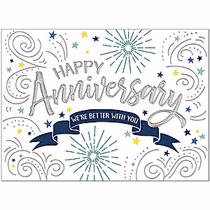 25 Employee Anniversary Cards - Confetti and Stars Design with Silver Holographic Foil Embossing - 26 White Envelopes - FSC Mix