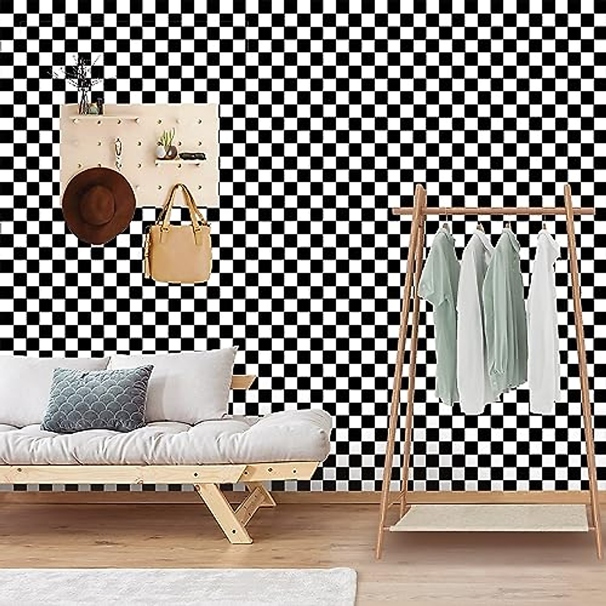 Nourilife Black and White Wallpaper Mosaic Peel and Stick Wallpaper Checkerboard Geometric Wallpaper Bathroom Living Room and More renovate Removable Wall Paper 17.7"*120" PVC self Stick Wallpaper