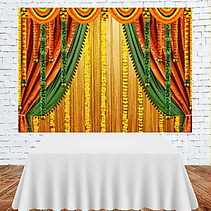 Lofaris India Pooja Backdrop Puja Ganpati Photography Traditional Banana Leaf Green Chatiya Ganesh Mehndi Festival Background Decorations Wedding Party Marigold Garlands Photo Props 7x5ft