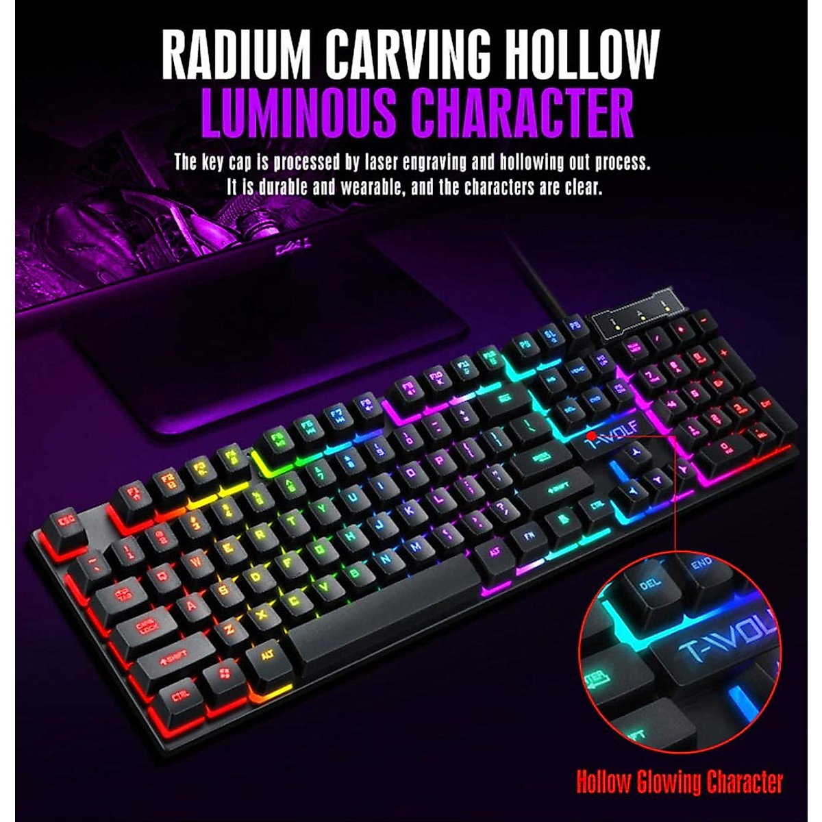 No/Brand Gaming Keyboard, Wired Keyboard with Mouse Combo, Gaming Player Kit with LED-Backlit Keyboard, Silent Gaming Mouse Kit for PC Laptops