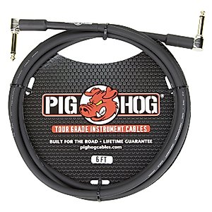 Pig Hog PH6RR High Performance 8mm Right-Angle 1/4" Guitar Instrument Cable, 6 Feet