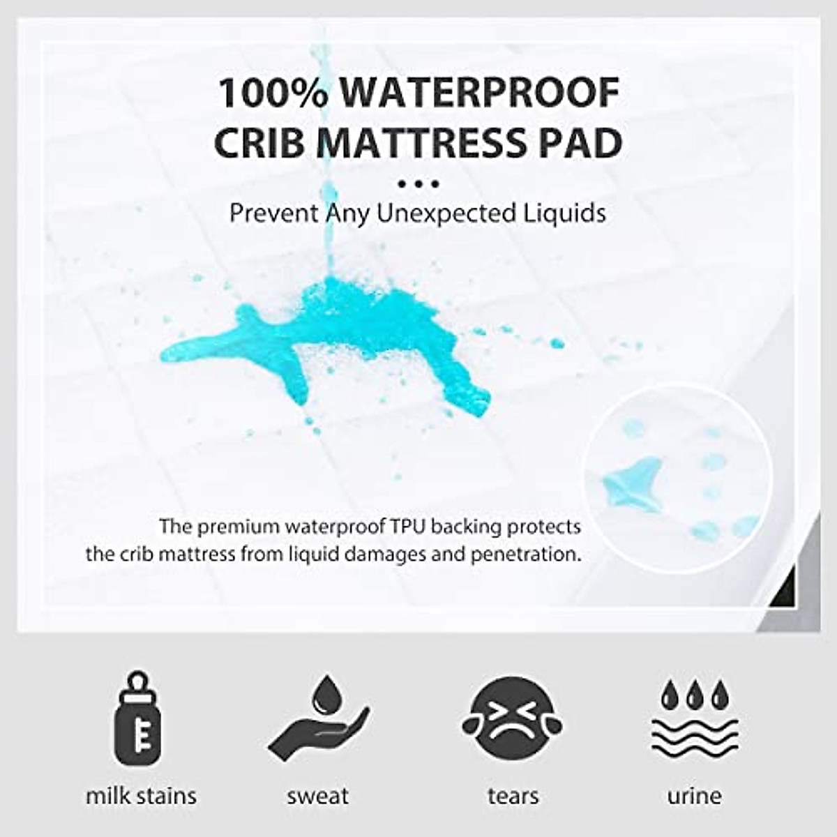 Ruili Bamboo Waterproof Crib Mattress Protector, 2 Pack Quilted Fitted Breathable Toddler Baby Mattress Cover, Organic Bamboo Soft Crib Mattress Pad, White (52x28 Inches)