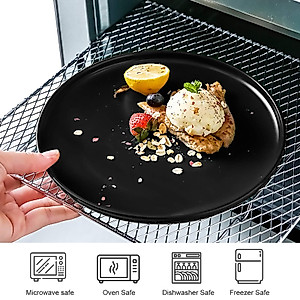 Monamour 10 Inch Matte Porcelain Dinner Plate, Elegant Round Ceramic Serving Plate for Steak, Salad, Pasta, Pizza, Set of 6 (Black)