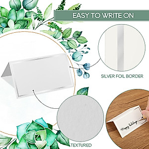 Teling 150 Pcs Place Cards with Foil Border Small Table Tent Cards Texture Seating Cards Blank Escort Name Place Cards for Party Table Weddings Banquets Dinner Birthday Events, 2 x 3.5 Inch(Silver)