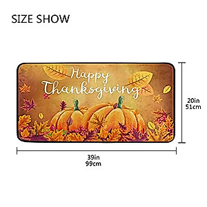 Thanksgiving Rug Kitchen Rugs Runner Happy Thanksgiving with Pumpkin Autumn Leaves Doormat Bath Rugs Mat Non Slip Area Rugs for Bathroom Kitchen Indoor 39" X 20"