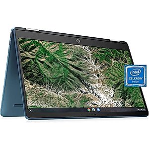 HP 2022 14" Touchscreen Chromebook x360 Convertible Laptop, Intel Celeron N4120 Processor, 4GB RAM, 64GB eMMC Storage, HD Webcam, Forest Teal, Chrome OS, 32GB SnowBell USB Card