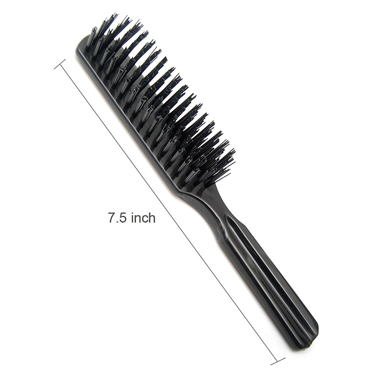 LUXXII (Pack 2) 7.5" Pocket Plastic Handle Nylon Bristles Brushes Hair Comb Designed for All Hair Types (Black)