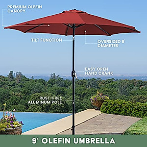 Royal Garden 9' Aluminum Crank/Tilt Market Patio Umbrella - Heavy Duty Performance Olefin Fabric Sun Shade - Rust Free Pole Design that Fits Most Umbrella Table and Stand Holes, Red