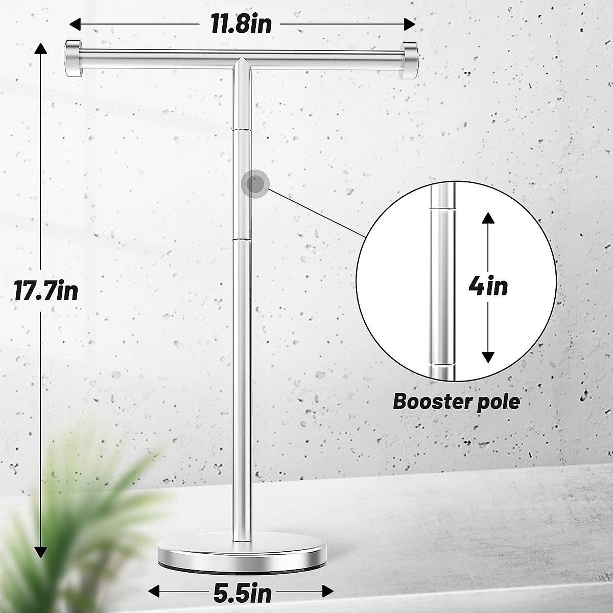 VEHHE T-Shape Hand Towel Holder for Bathroom, Height Adjustable Hand Towel Stand, SUS304 Stainless Steel Towel Holder Stand Non-Slip for Adults, Children（Silver）