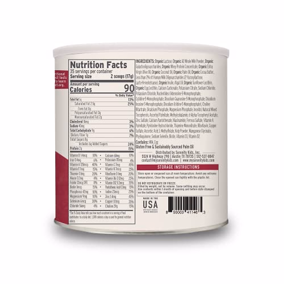 Serenity Kids Toddler Formula Powder Drink Made with Grass Fed Organic A2 Whole Milk | Easy to Digest, Clean Ingredients | Clean Label Project Purity Award Certified | 21 oz Can | 1 Count