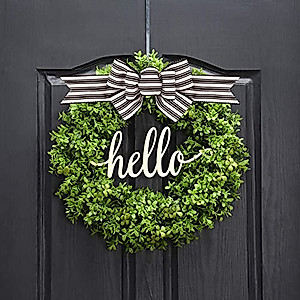 Meseey 2 Pcs Farmhouse Stripe Wired Ribbon Handmade Premade Black and White Striped Burlap Bows for Wreaths Tree Decorations Gift Wrapping Outdoor Decoration(Black and White Stripe)