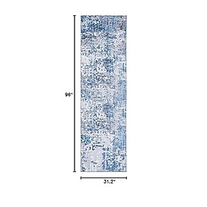Mecko Modern Abstract Area Rug-2'6" x 8' Long Hallway Runner Rug Soft Washable Non-Slip Contemporary Entryway Mat, Accent Throw Rug for Living Room Bedroom(Blue,2'6" x 8')