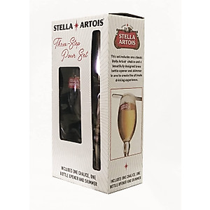 Stella Artois Beer Glass, Three Step Pour Set with Chalice, Bottle Opener, and Skimmer, Holds 11 Ounces