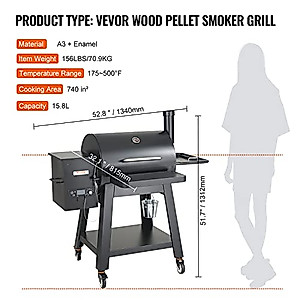VEVOR Smoker Grill, Portable Wood Pellet Grill with Cart, 8 IN 1 BBQ Grill with PID Temperature Control for Outdoor Cooking, Barbecue Camping, Picnic, 730 sq, Patio and Backyard, Black