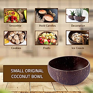 CLAYNIX 4 Coconut Bowls Serving Smoothie Bowl and Spoon Gift Natural Handmade Polish with Coconut Oil, Durable for Vegans Breakfast, Serving, Acai Bowl , Party Ice Cream Cereal (4, Polished)