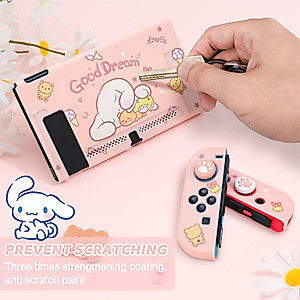 DLseego Dockable Protective Case for Switch, Newest Pattern Cover with Anti-Scratch and Shock-Absorption Design Hard Cover with 2 pcs Thumb Grips – Pink Sleepy Rabbit