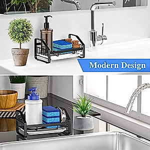 BSKSSK Sink Caddy, Sponge Holder for Kitchen Sink, Kitchen Bathroom Sink Organizer, 304 Stainless Steel Kitchen Countertop Organizer Soap Tray with Removable Drain Tray-Black