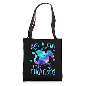 Just a Girl Who Loves Dragons Galaxy Space Dragon Cute Girls Tote Bag