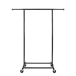 Fishat Standard Rod Simple Rolling Clothing Garment Rack for Hanging Clothes, Metal Clothes Organizer with Lockable Wheels for Dorm Bedroom Home Balcony (Black)