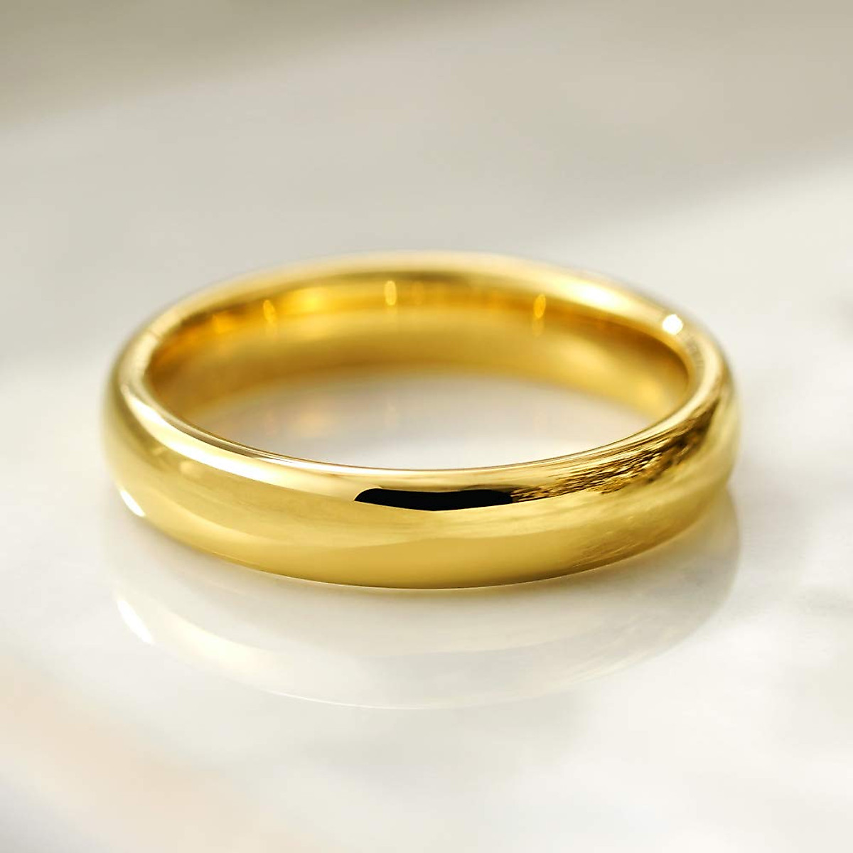 THREE KEYS JEWELRY Gold Tungsten Carbide Womens 4mm Wedding Band Ring Polish for Women Engrave Engagement Size 7.5