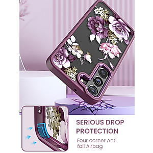 Dretal for Samsung Galaxy S22 5G Case Floral, Military Grade Drop Tested Hard Back & Soft Edge Slim Flower Women Girls Phone Protective Cover + Tempered Glass Screen Protector for Galaxy S22 (Purple)